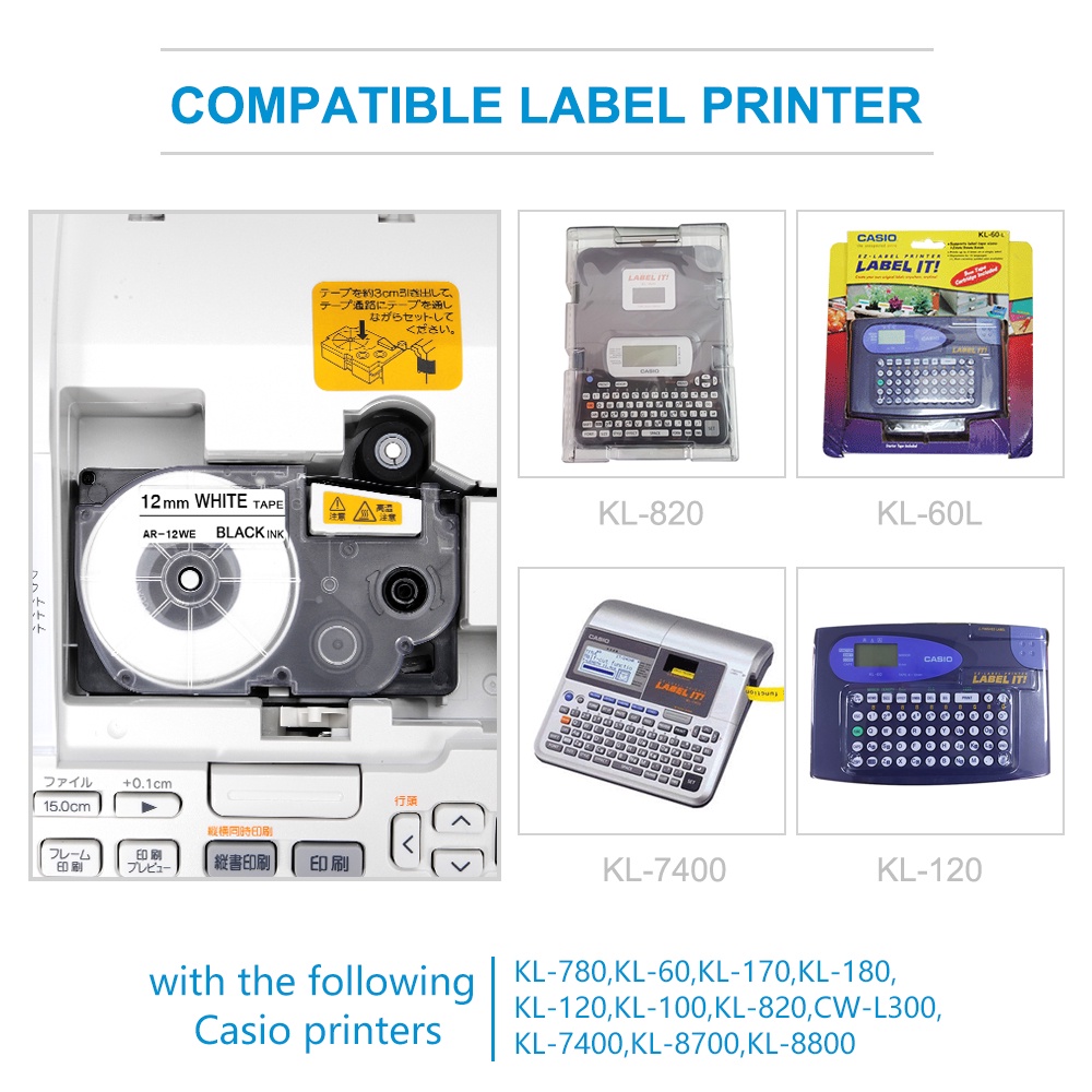 Compatible CASIO EZ Label Printer Tape 9mm 12mm 18mm Label Cartridge ...