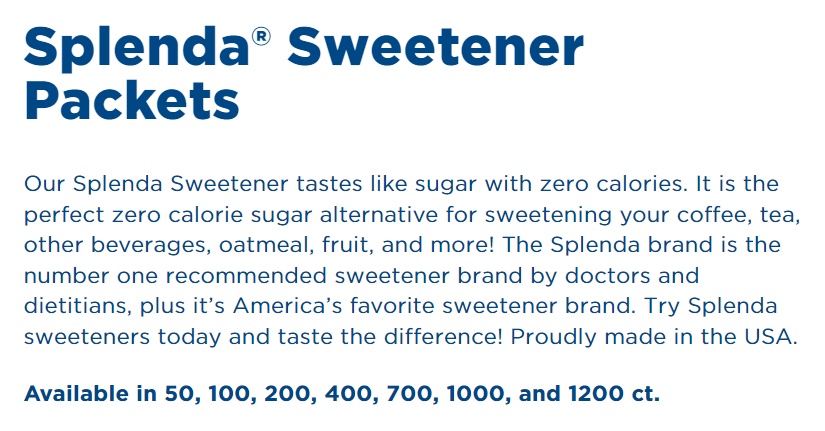 USA Version_ SPLENDA No Calorie Sweetener Single-Serve Packet 100 l 500 ...