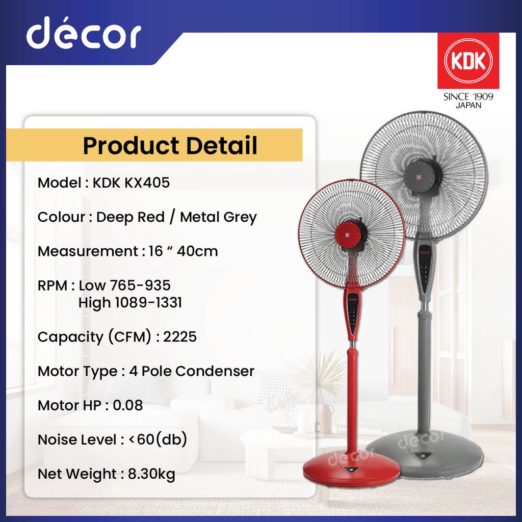 KDK Stand Fan KDK KX405 16" 40CM 3 Speed 3 Blades ON/OFF Switch ...