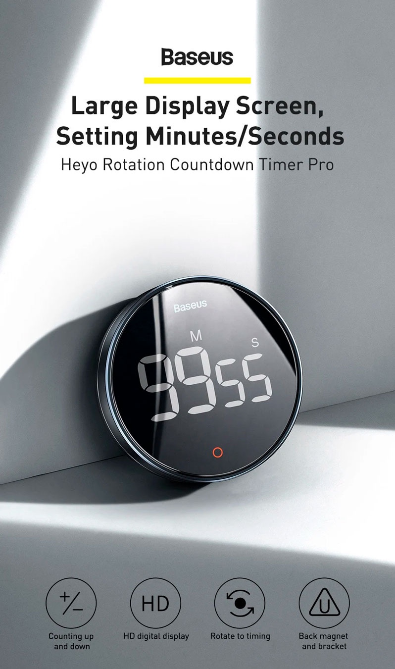 Baseus Magnetic Kitchen Timer Countdown Stopwatch Manual Rotation ...