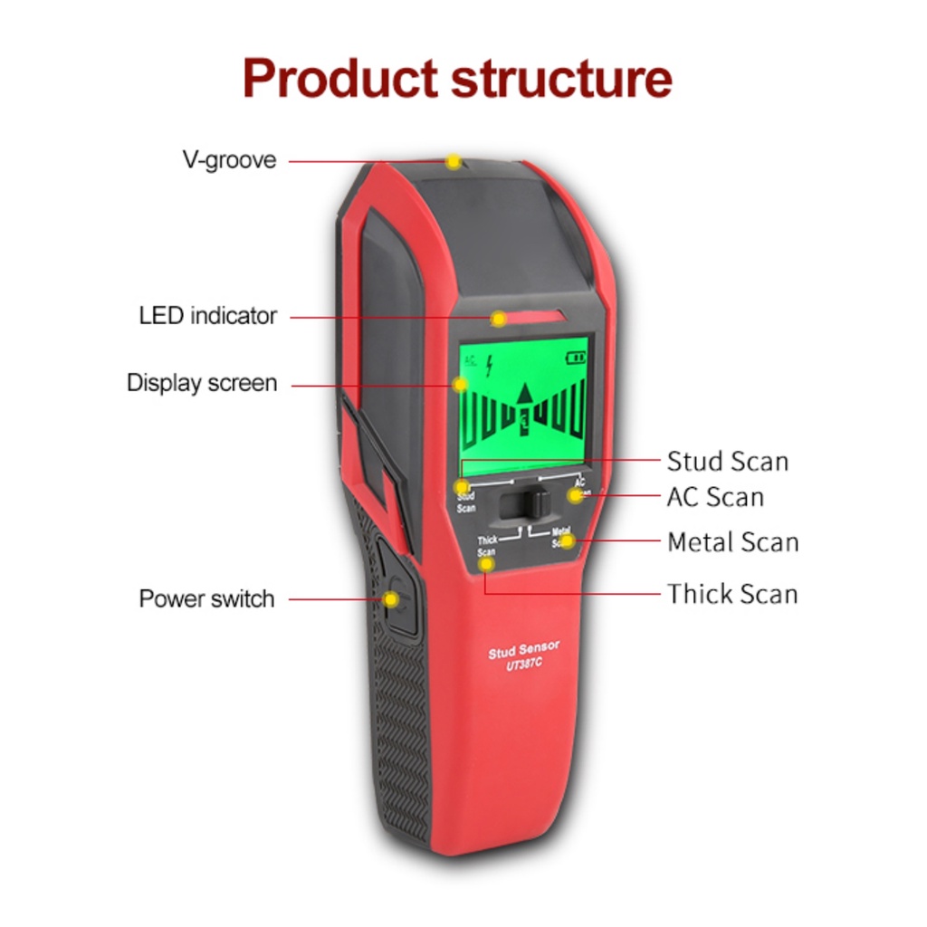 UNI-T UT387D UT387C Wall Scanner Steel bar/Copper Pipe/Cable/Metal Wood ...