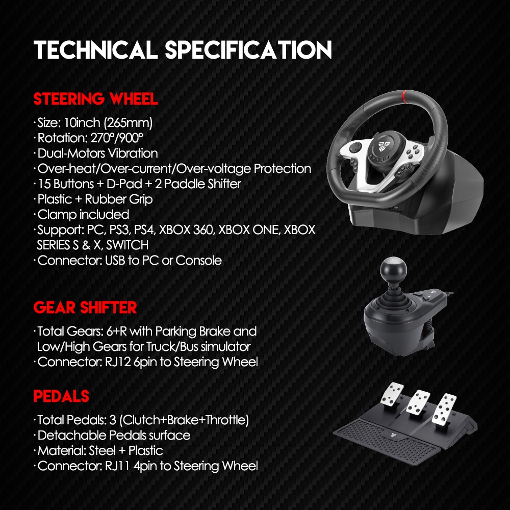 Fantech Racing Wheels and Pedals R1 Gaming Racing Wheel FOR PC | Shopee ...