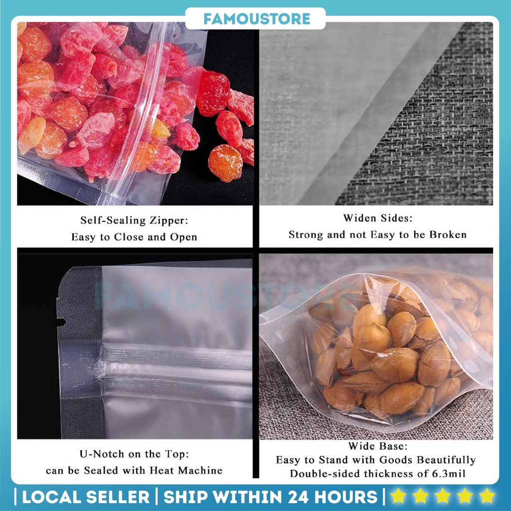 50PCS Matte Transparent Ziplock Bag Standing Zipper Bag Stand Pouch Zip ...