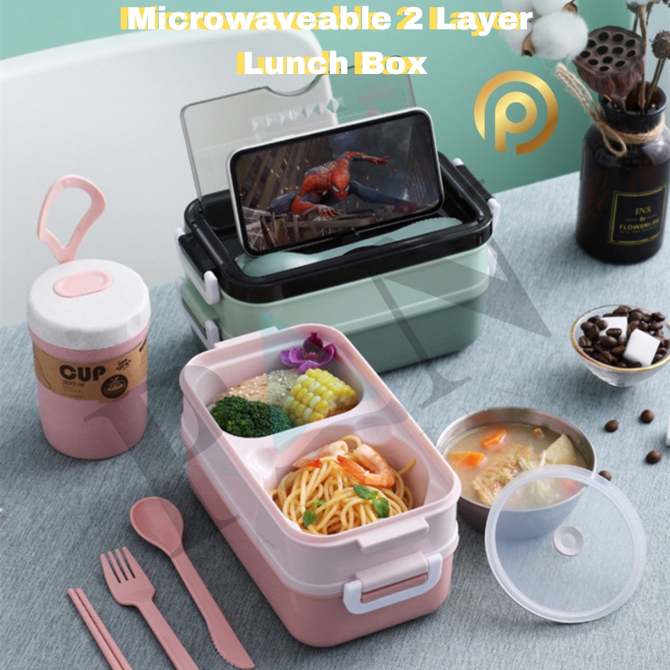 304 Stainless Steel Lunch Box Soup Bowl Double Layer Bento Food Storage ...