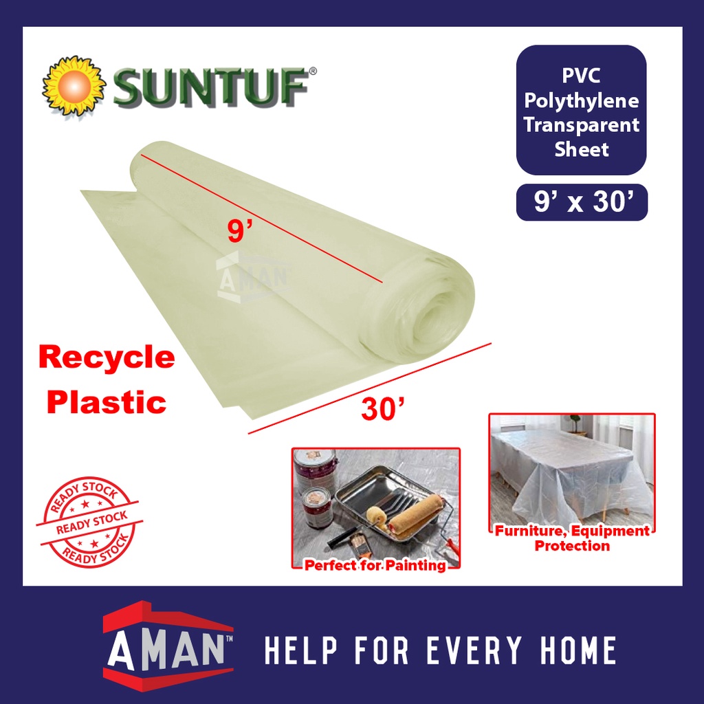 SUNTUF PVC PE Transparent Plastic Sheet Plastic Drop Cloth Canvas Paint ...