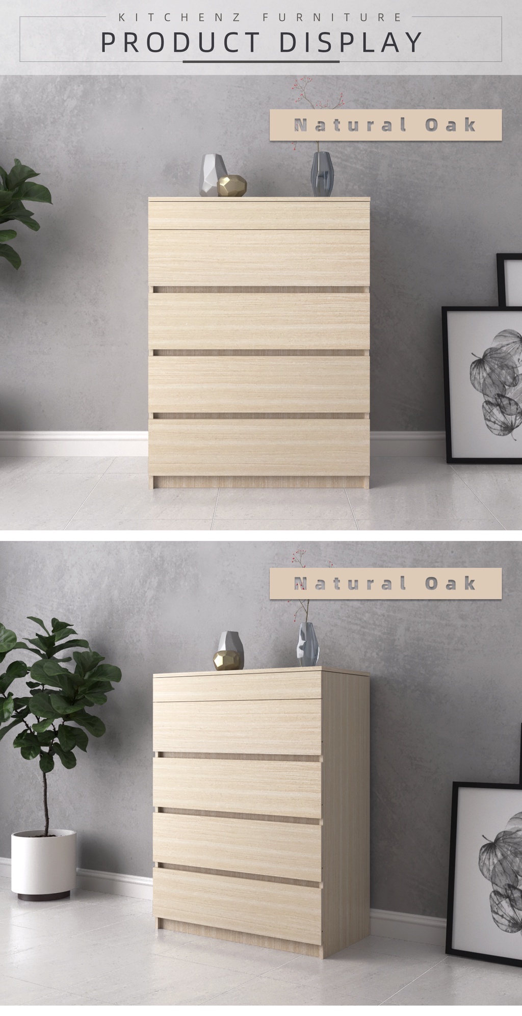 KitchenZ 4 Layers Chest Drawer with Door Cabinet Big Size Open Mirror ...