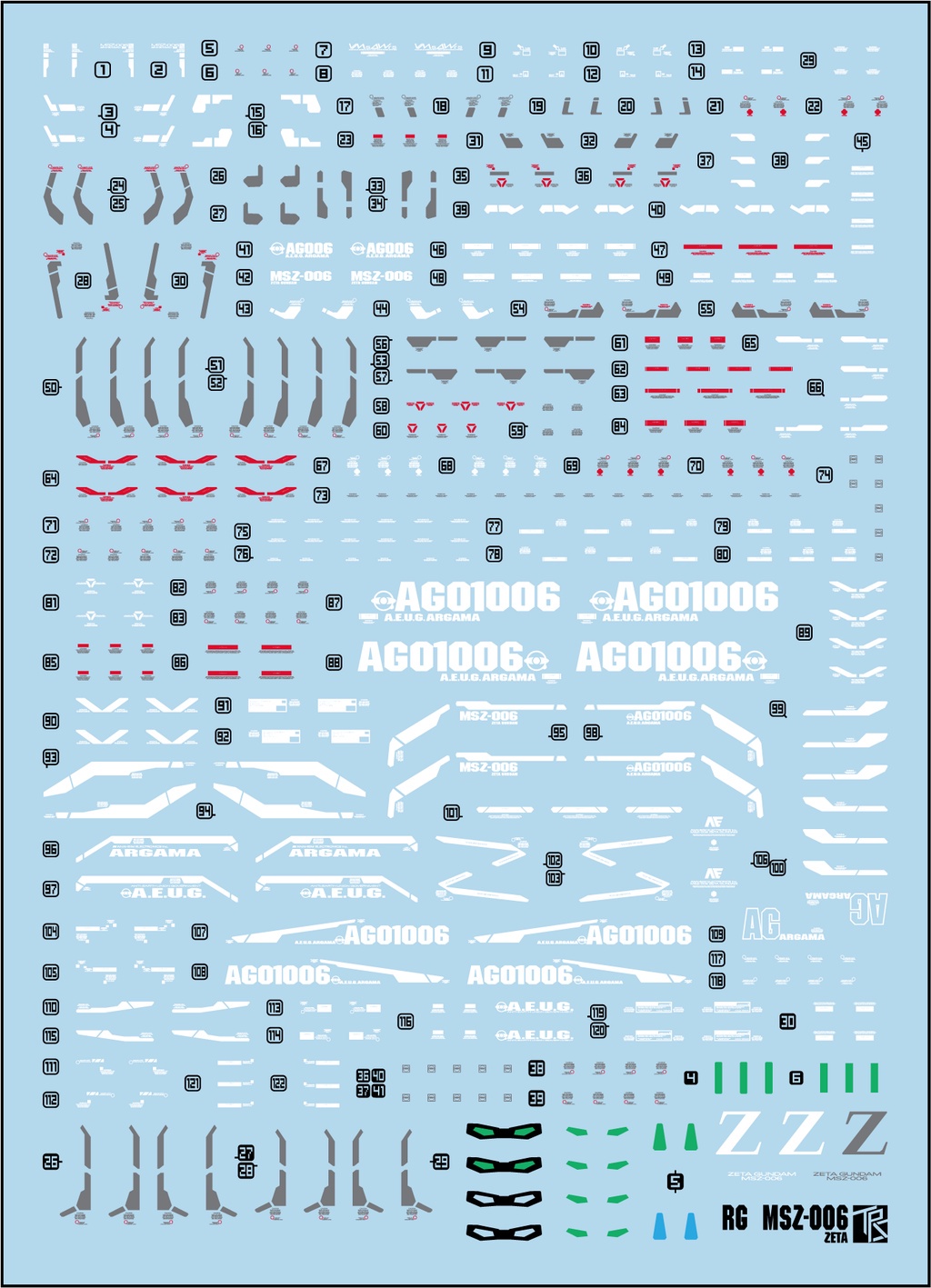 [TRS] Waterslide Decal - RG 1/144 Zeta / Zeta 3 Ver GFT MSZ-006 MSZ-006 ...
