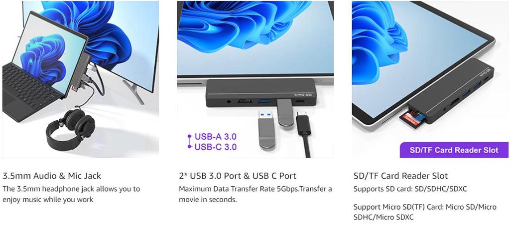 Surface Pro 8 Pro 9 Hub Docking Station With 4k Hdmi Usb C Thunerbolt