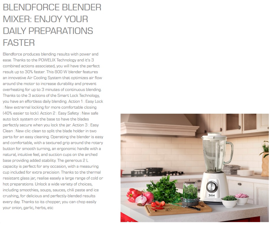 Tefal BLENDFORCE 2 Glass Jar Hygienic Glass Jug High Speed Blender 1.75L 800W BL4361 BL436165 ...