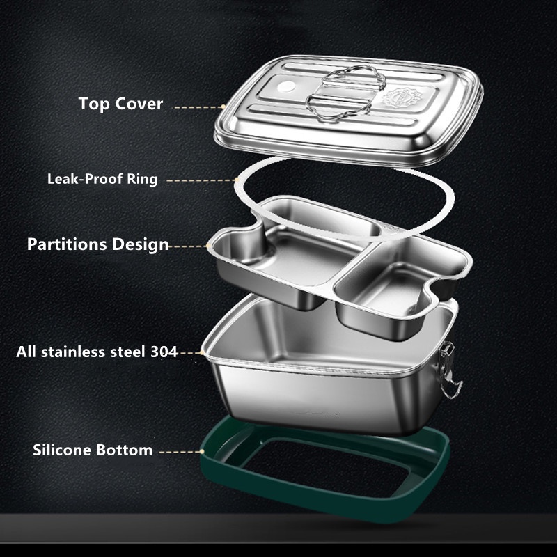 High Quality Double Layer All Stainless Steel 304 Lunch Box Leak-Proof ...