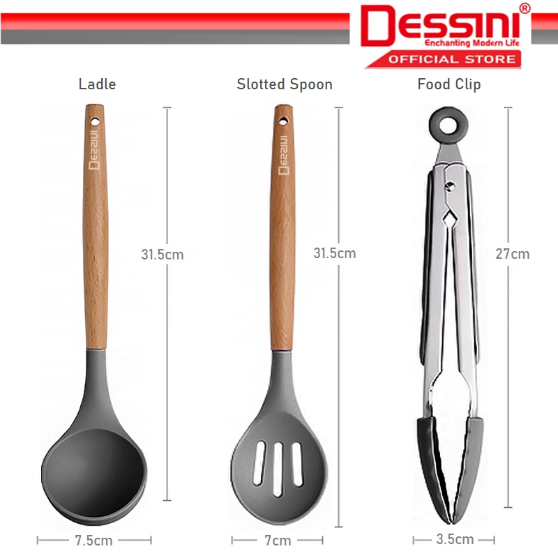 DESSINI ITALY Silicone Utensil Slotted Turner Spoon Spaghetti Server ...