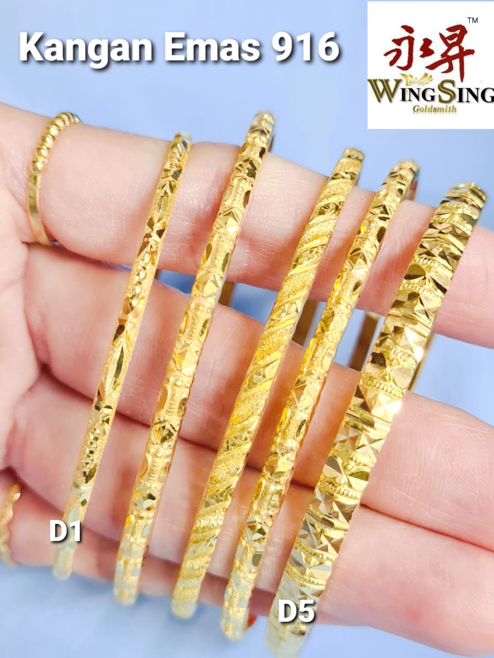 Wing Sing Gelang Tangan Emas 916 Gold Classic Traditional Kangan Bangle / Bengals Klasik Gelang ...