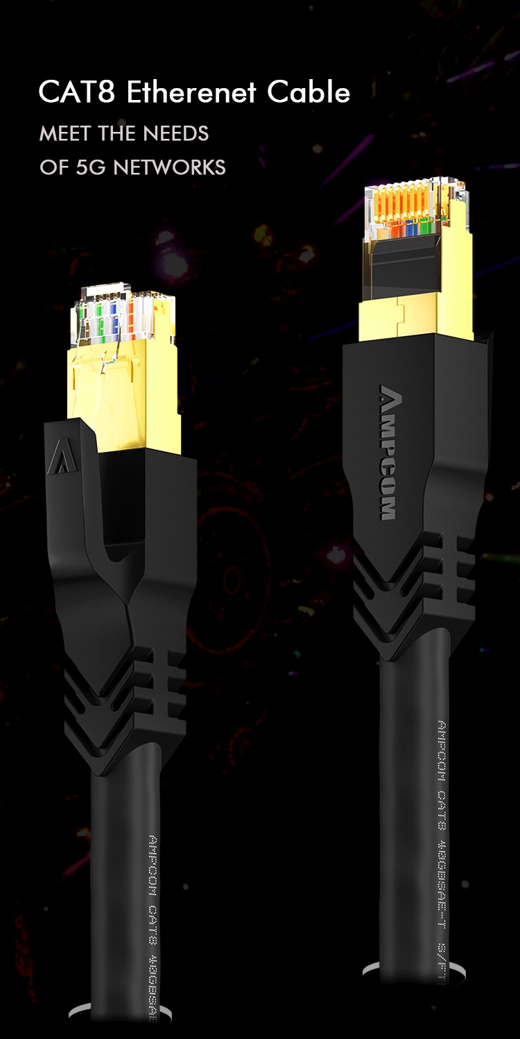 AMPCOM Ethernet Cable CAT8 S/FTP 24AWG High Speed Patch Cable RJ45 40Gbps (8.0mm) | Shopee Malaysia