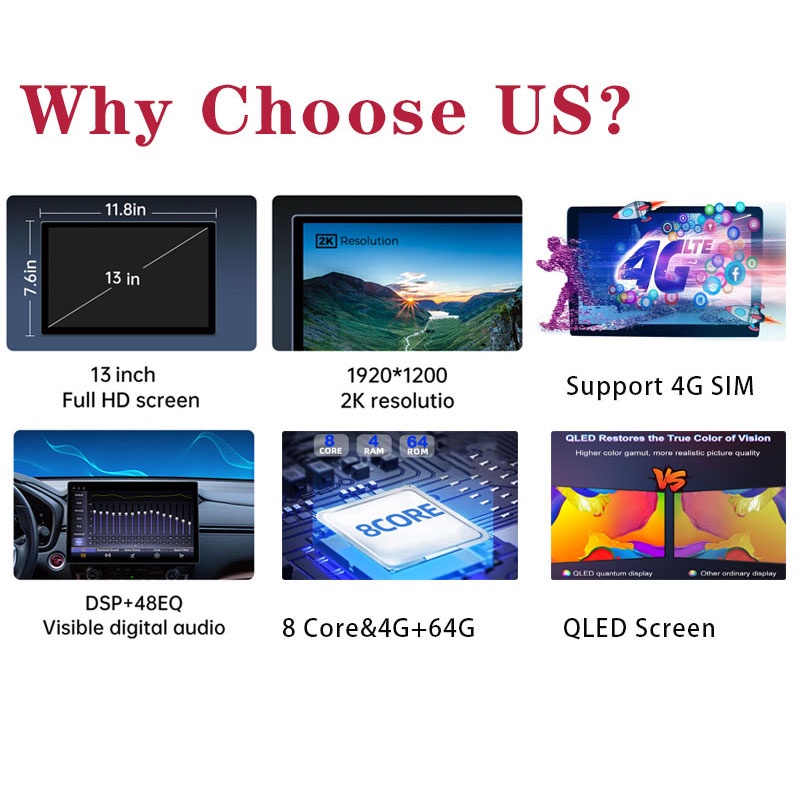 4+64G 13 inch Car Android Auto Head Unit Navigation 2K HD Screen Car ...