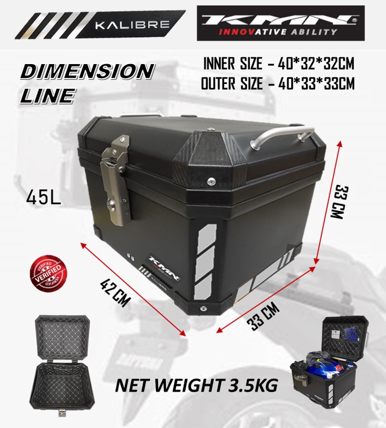KAWASAKI SEMI ALUMINIUM WATERPPROOF TOP BOX 45LITER MOTORCYCLE HARD ...