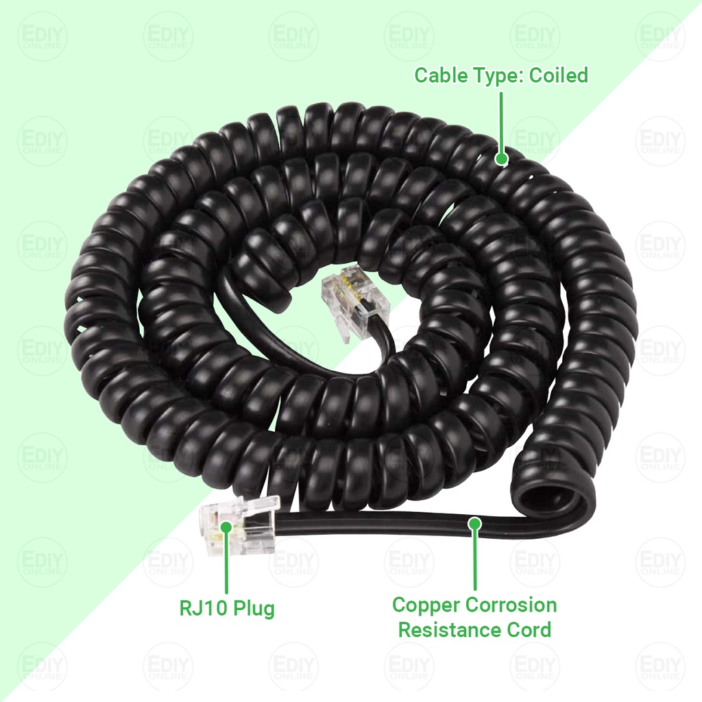 2M TELEPHONE SPRING CORD RJ9 4P4C Extension Curly Fixed line Landline ...