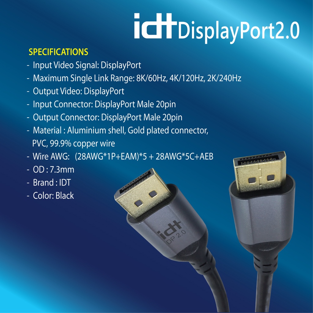 IDT DP 2.0 /1.4 /1.2 Cable Displayport to Displayport Cable Display ...