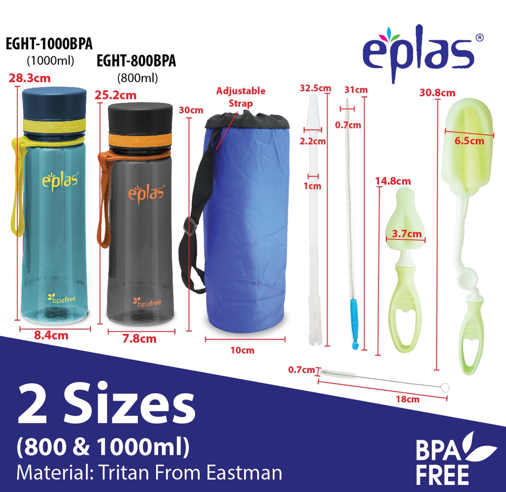 EPLAS MODERN 800/1000ml Water Bottle W/Handle, Water Tumbler, Botol Air,BPA Free,Tritan,EGHT ...