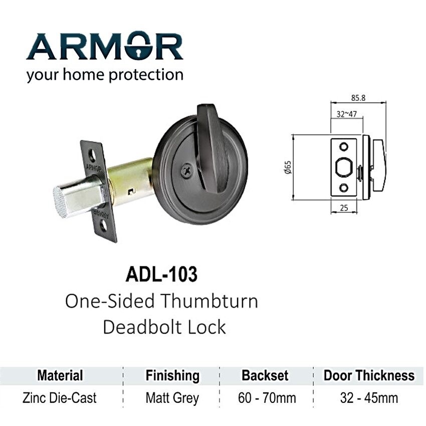YLK Armor One Sided Thumbturn Deadbolt ADL-103-MB / Half Deadbolt ...