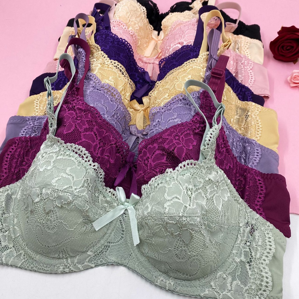 Women Bra Wired AB Cup Floral Lace 2 Hook Thin Sponge Baju Dalam Wanita ...