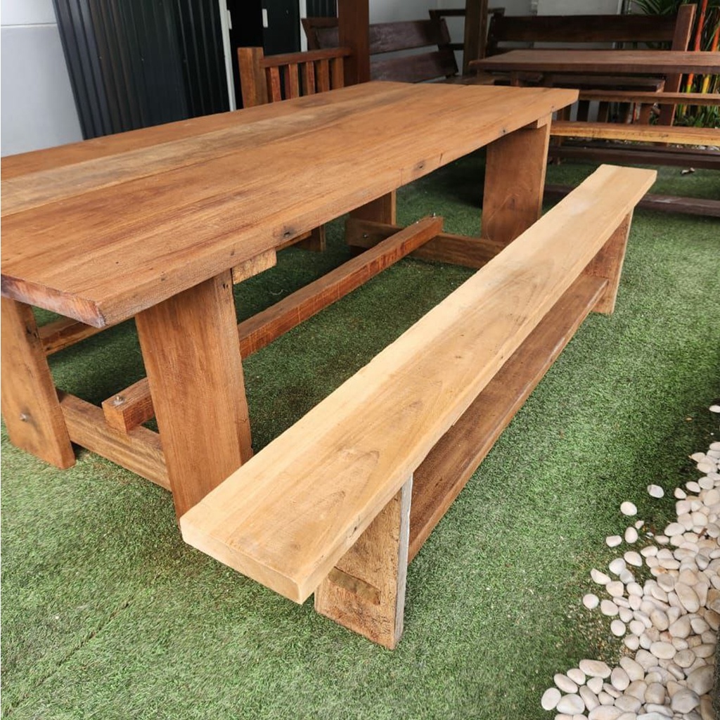 IPRO Reclaimed Solid Wood Yellow Balau Outdoor Set Garden Table and ...