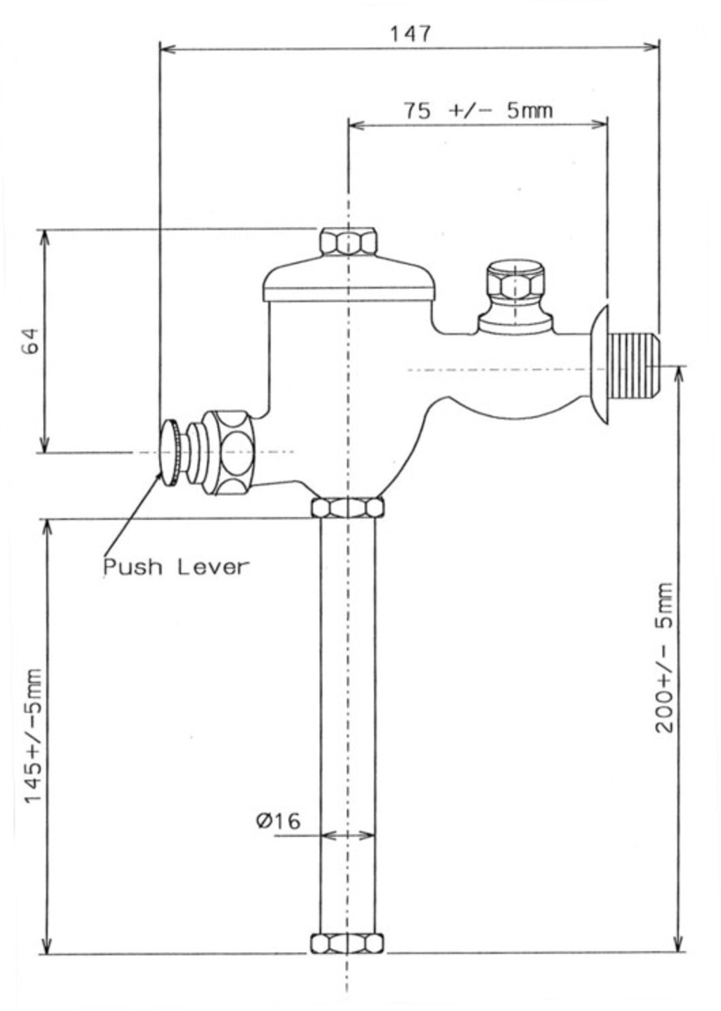 DOE DE100S Exposed Manual Urinal Flush Valve With Straight Outlet Pipe ...