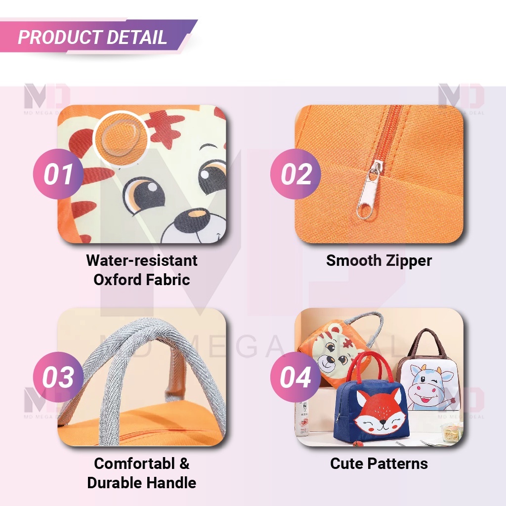《Mega Deal》Cartoon Animal Insulated Lunch Bag Reusable Lunch Box Bag ...