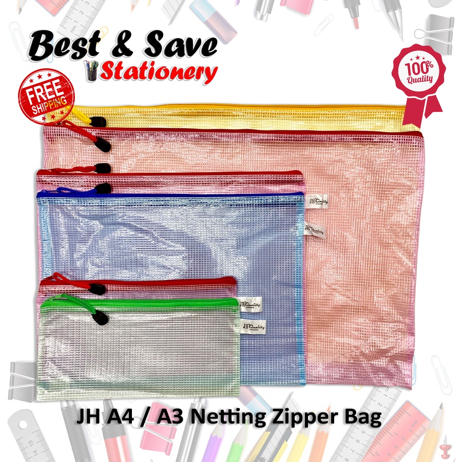 BEST & SAVE Netting Zipper Bag Office learning grid zip file bag ...