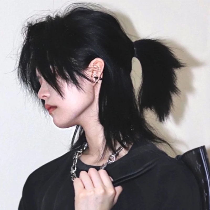 Samurai head wig Japanese handsome neutral mullet head fluffy natural ...