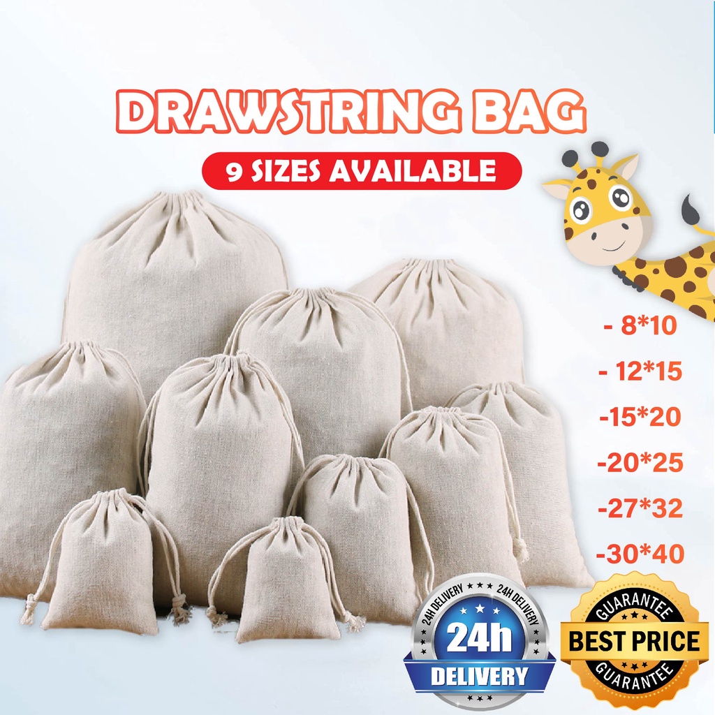 Pouch Bag Canvas Drawstring Bag Goodies Bag Gift Bag Doorgift Bag Linen ...