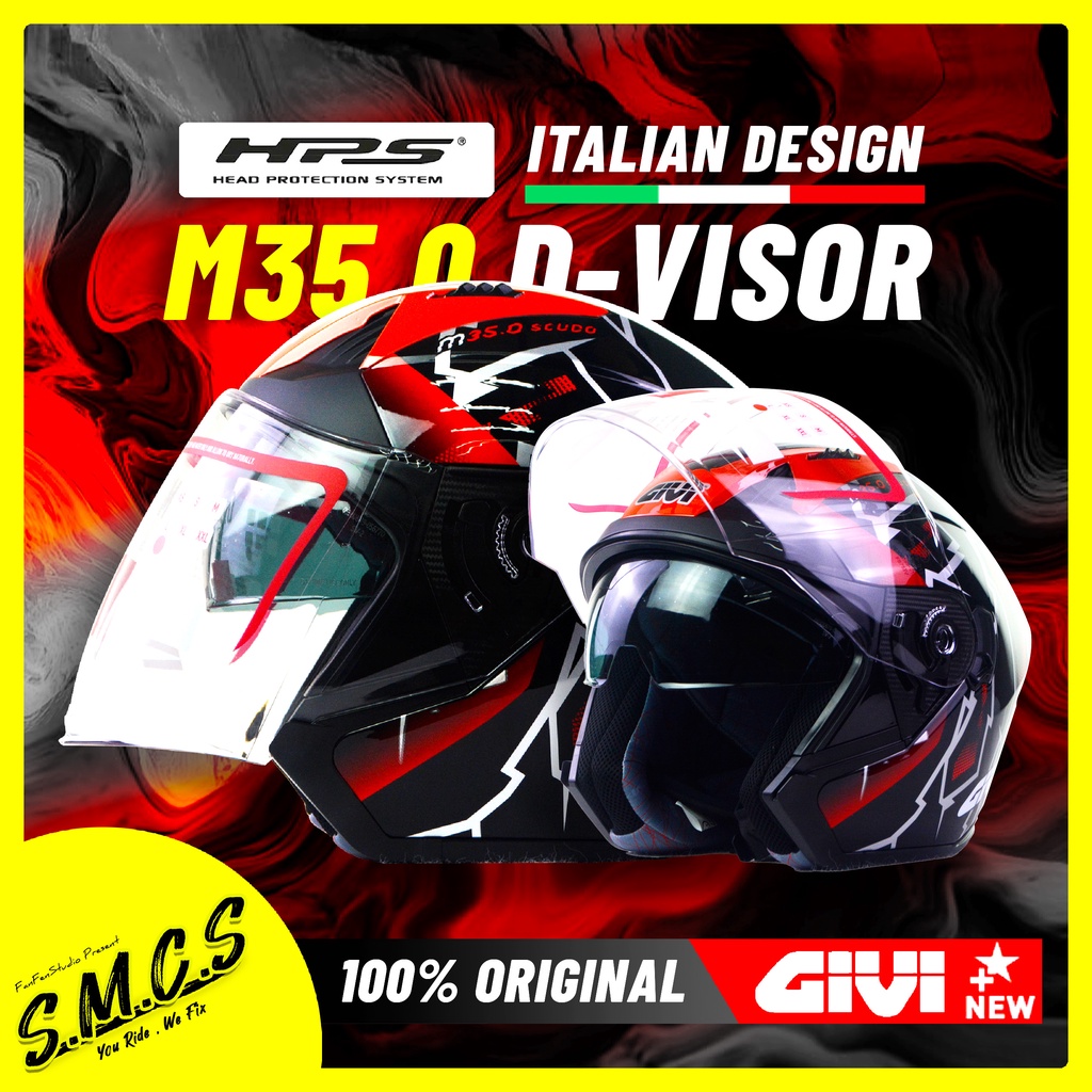 GIVI HELMET M35.0 SCUDO GRAPHIC DRACO BLACK RED HPS [NEW] JET HELMET ...