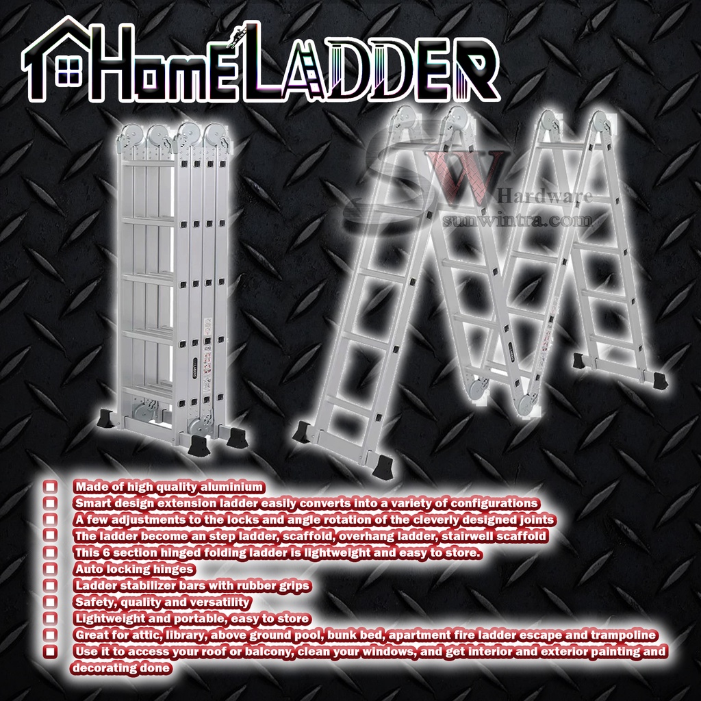 SW Hardware Heavy Duty Multipurpose Ladder 24 Steps Home Ladder Flat ...