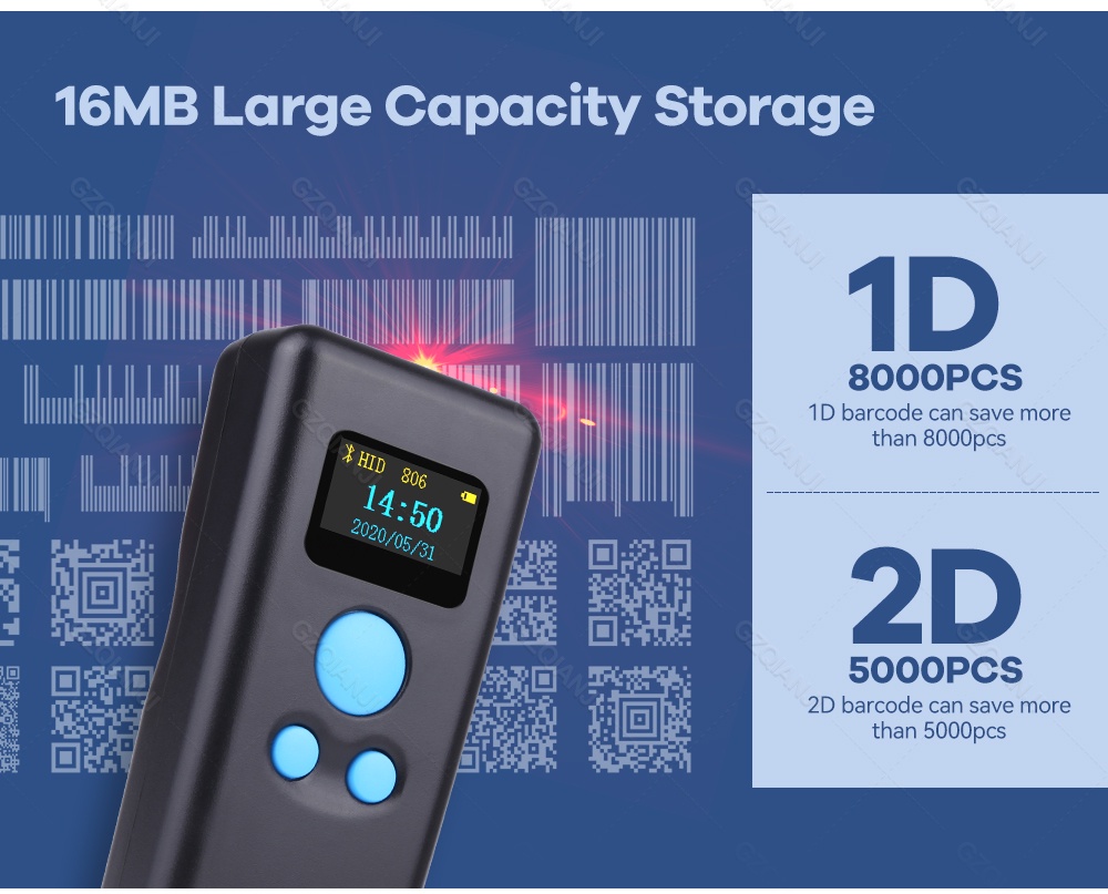 Mini Portable Barcode Scanner Handheld Bluetooth Wireless 1D 2D QR ...