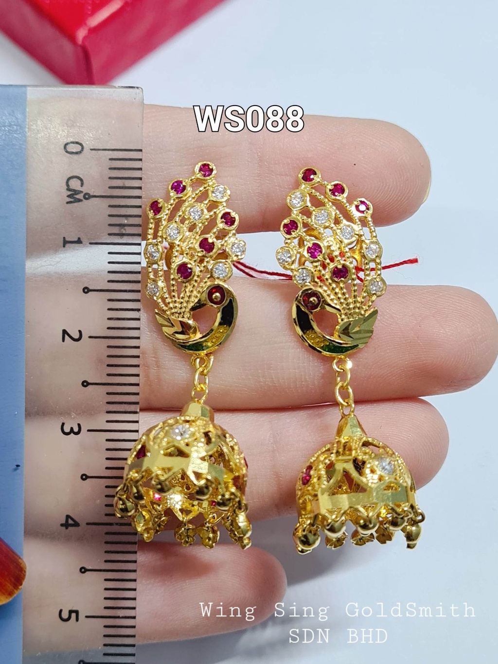 Wing Sing 916 Gold Design Skrew India Peacock Earrings / Subang Indian ...