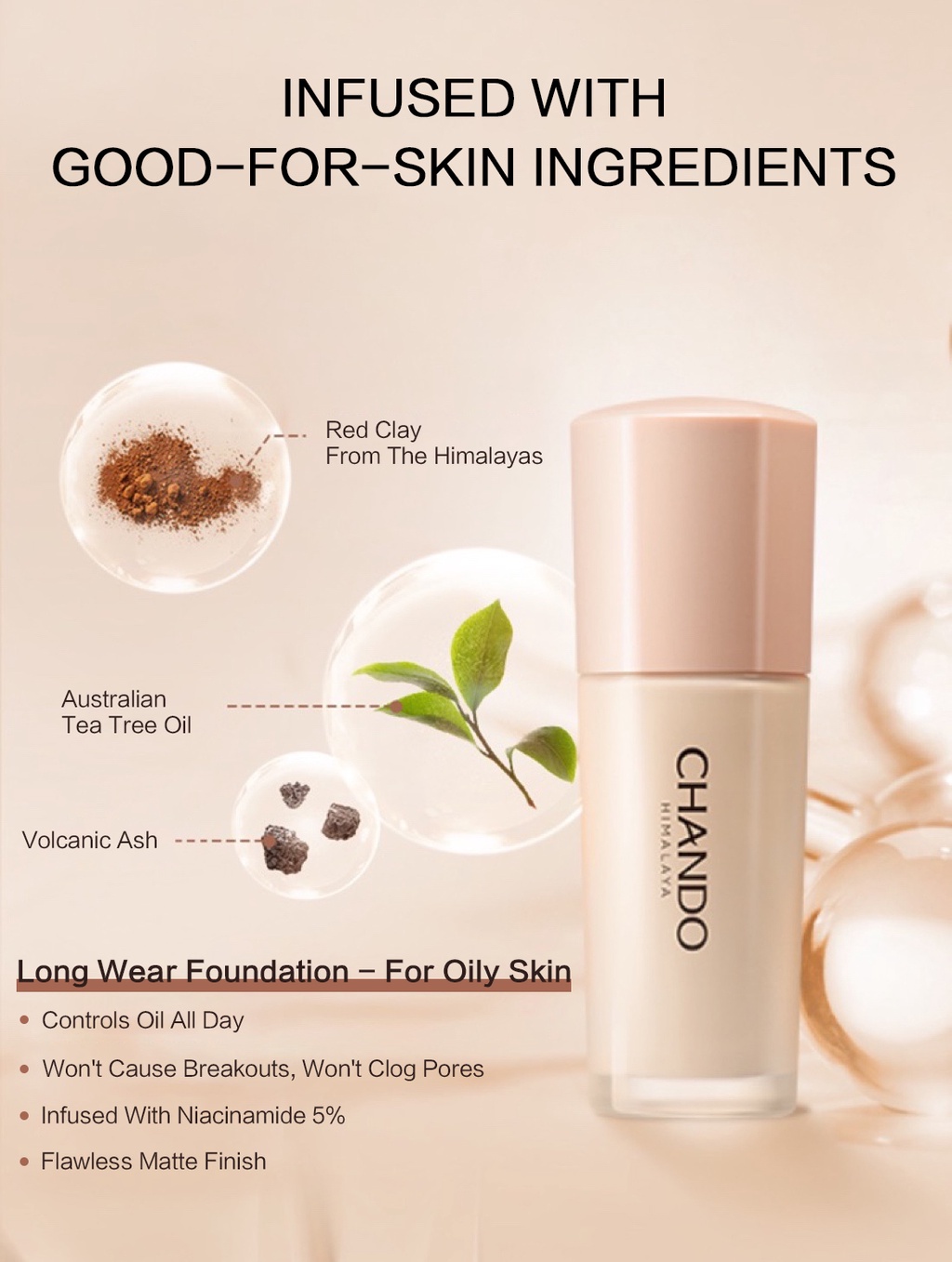 CHANDO Himalaya Long Wear Foundation 30mL Matt Cover Liquid Foundation ...