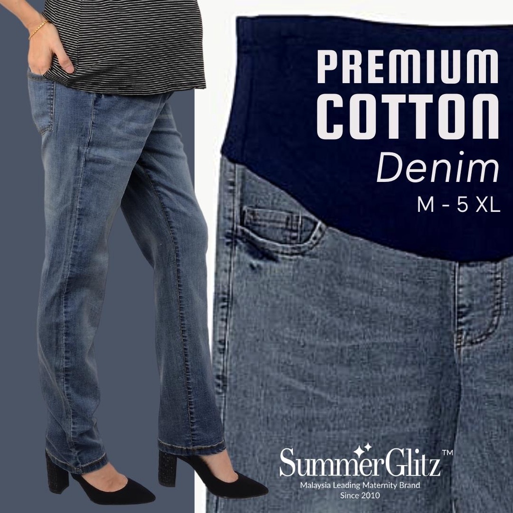 SUMMERGLITZ Maternity Jeans Denim Pants Cotton Casual Stretchable ...