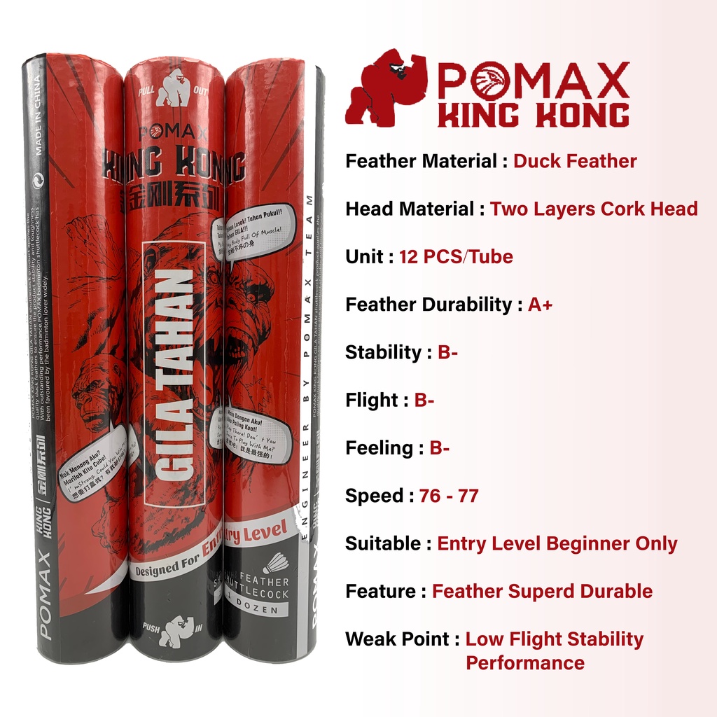 Pomax King Kong Gila Tahan Badminton Shuttlecock For Beginner Shuttle ...