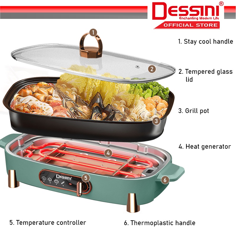 DESSINI ITALY Electric Cooker Steamboat Hot Pot Casserole Non Stick ...