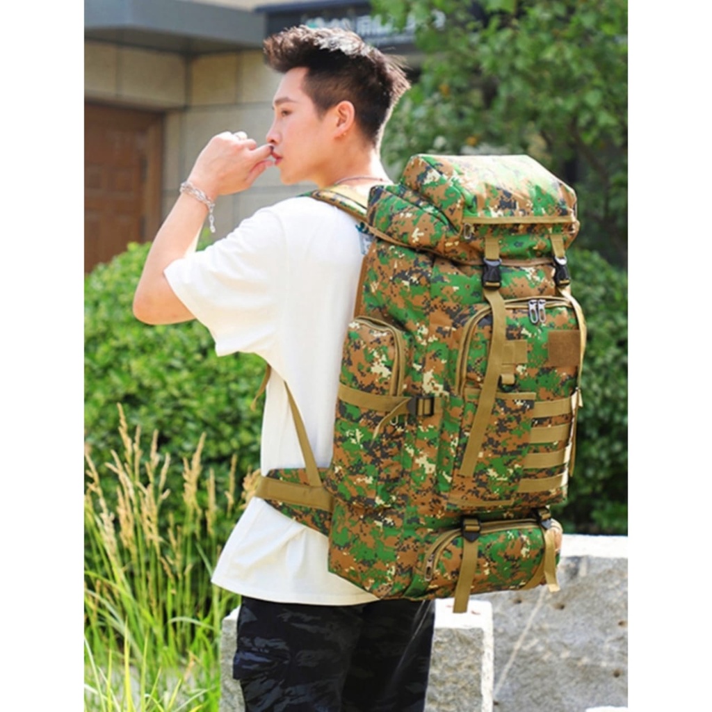 70L Large Capacity Backpack Waterproof Beg Hiking Bag Military Daki ...