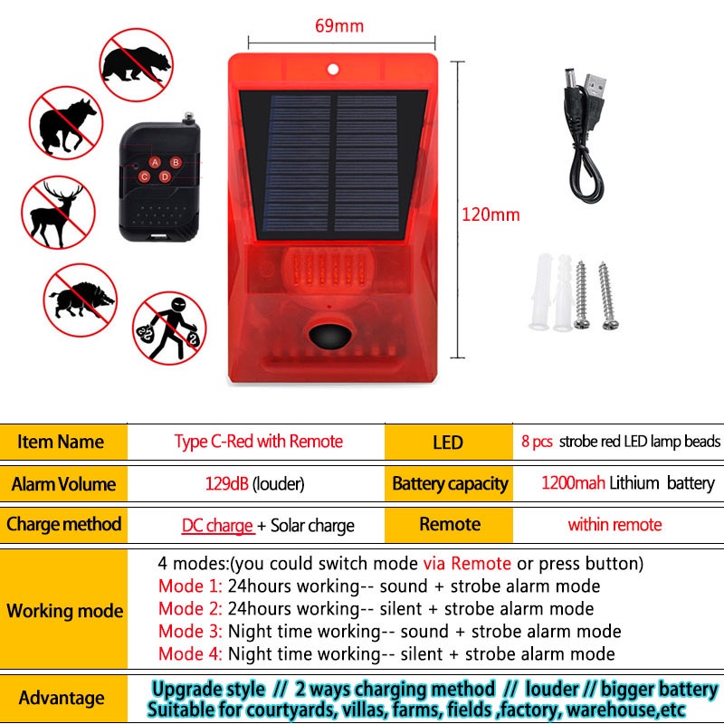 【2 Days Delivery】Solar Sound Alert Flash Warning Sound & Light Alarm ...