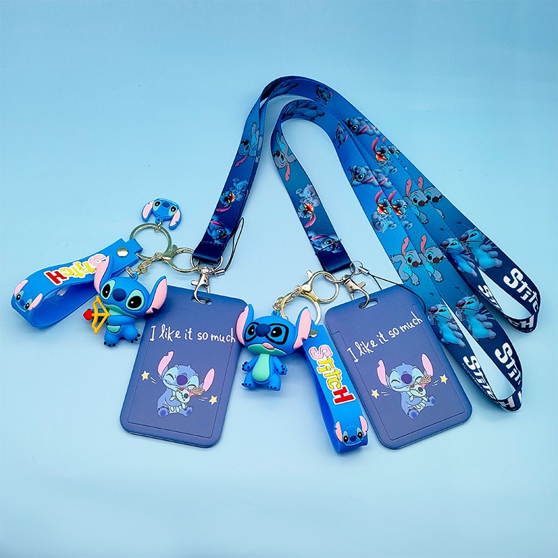 3 In 1 Cartoon Stitch ID Card Protector With Neck Strap Cute 3D ...