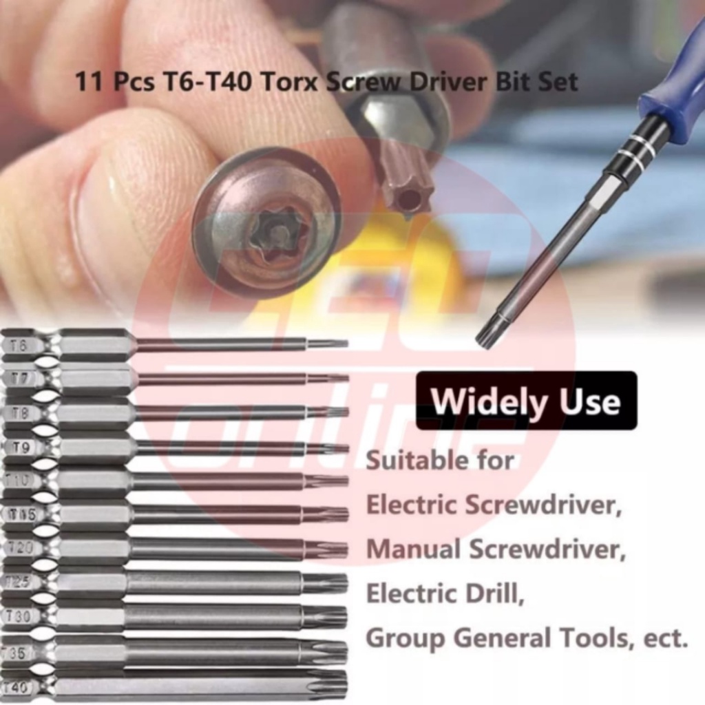 CEO 🇲🇾 1/4" Hex S2 Alloy Steel Torx Screwdriver Bits Tool Set Torx ...