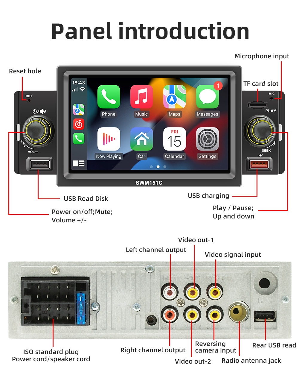 ESSGOO Carplay&Android Auto Single 1 Din Multimedia MP5 Car Player Bluetooth 5" INCH Touch ...