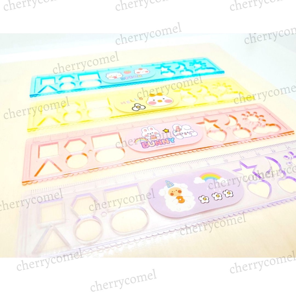 15cm Cartoon Ruler with Stencil Cute Ruler Stationery Alat Tulis Comel ...