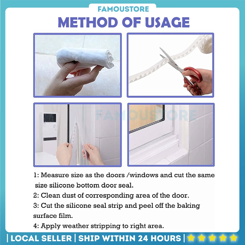 1M Door Block Waterproof Silicone Window Sealing Strip 3M Self Adhesive ...