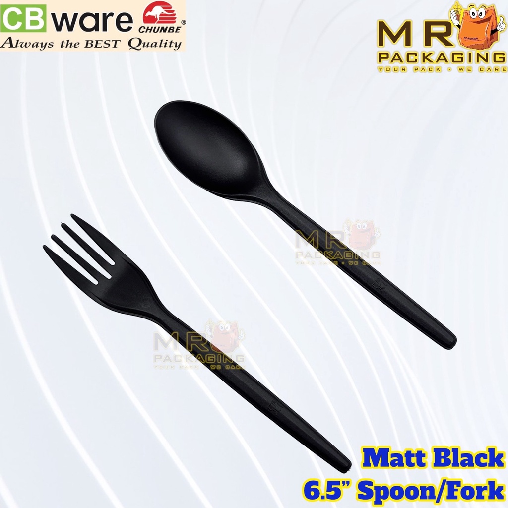 6.5" Spoon & Fork [ 50pcs± ] Sudu / Garpu Panjang White / Black ...