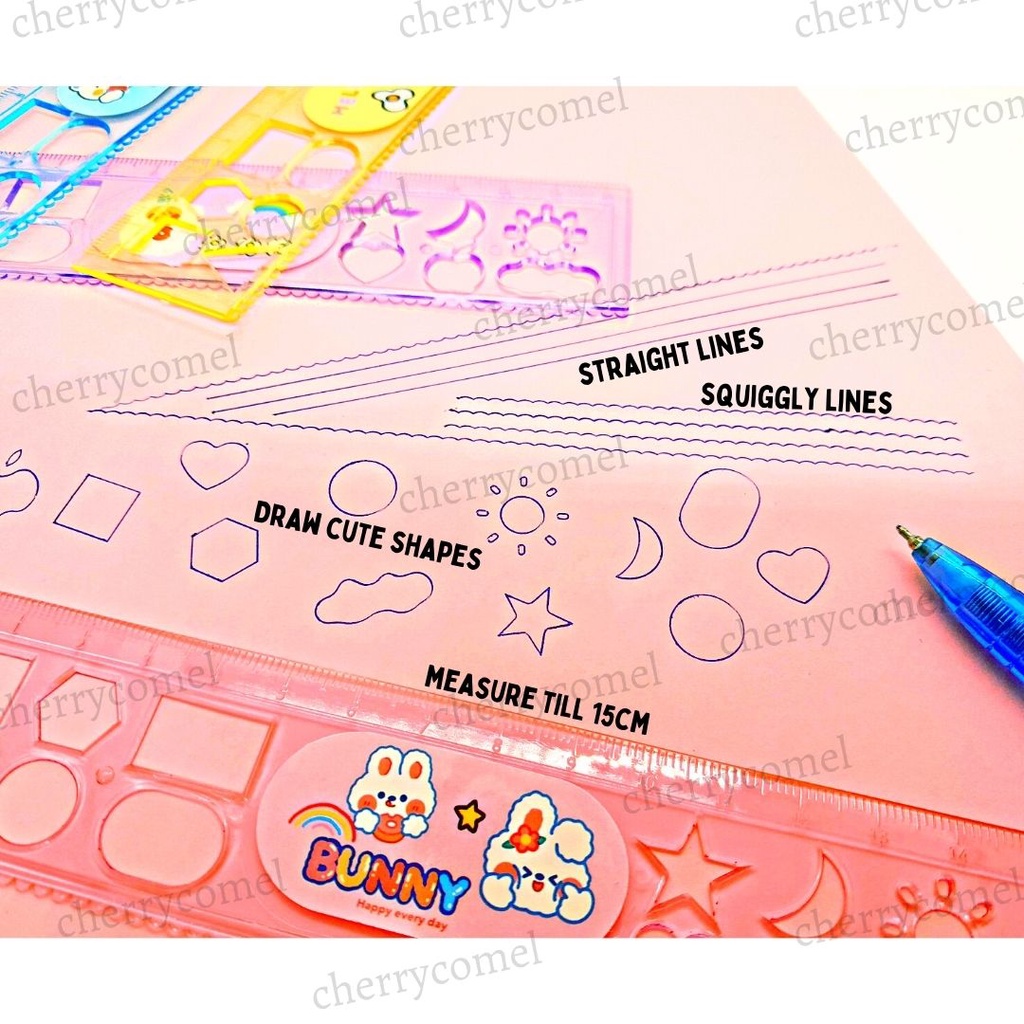 15cm Cartoon Ruler with Stencil Cute Ruler Stationery Alat Tulis Comel ...