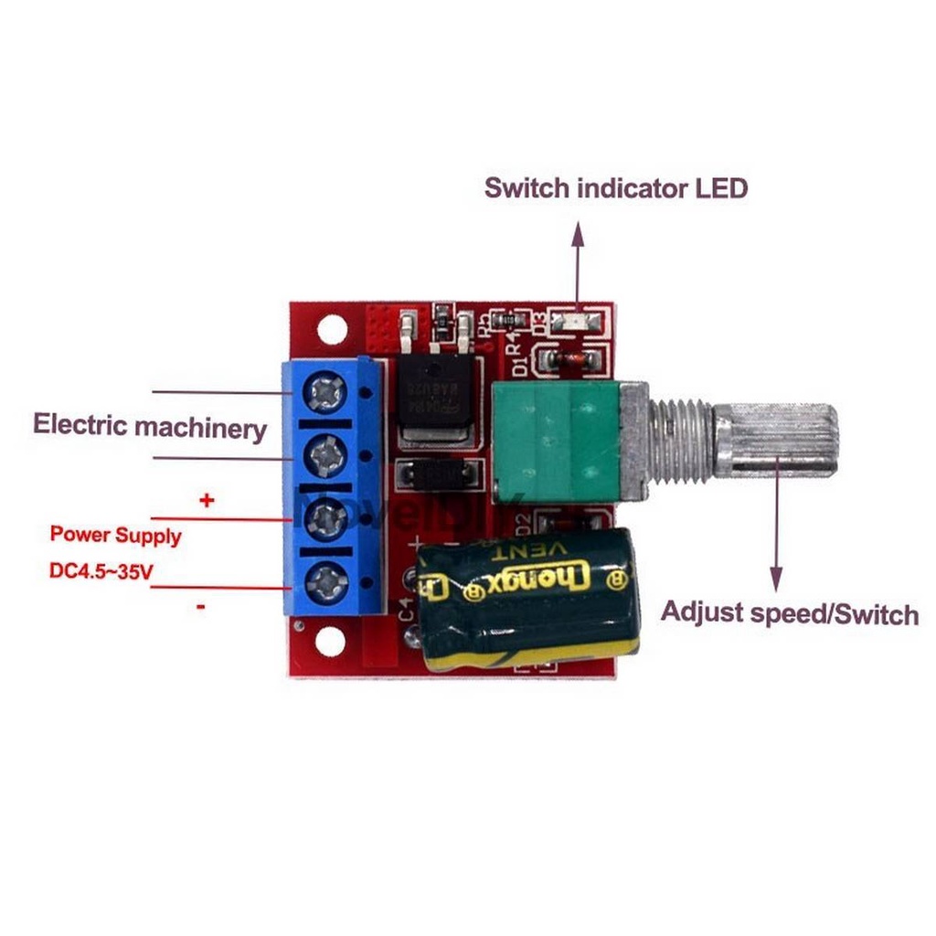 Mini 5A 90W PWM DC Motor Speed Controller Module DC-DC 4.5V-35V Adjustable Control Switch 12V ...