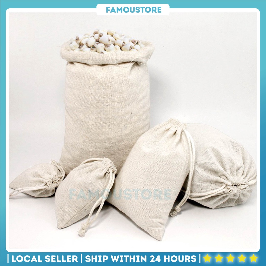 Pouch Bag Canvas Drawstring Bag Goodies Bag Gift Bag Doorgift Bag Linen ...
