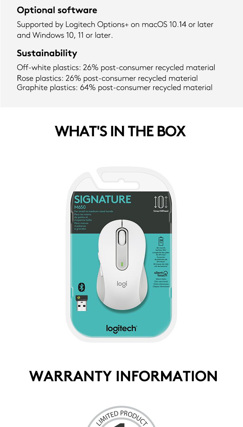 Logitech Signature M650 L Full Size Wireless Mouse - For Large Sized ...